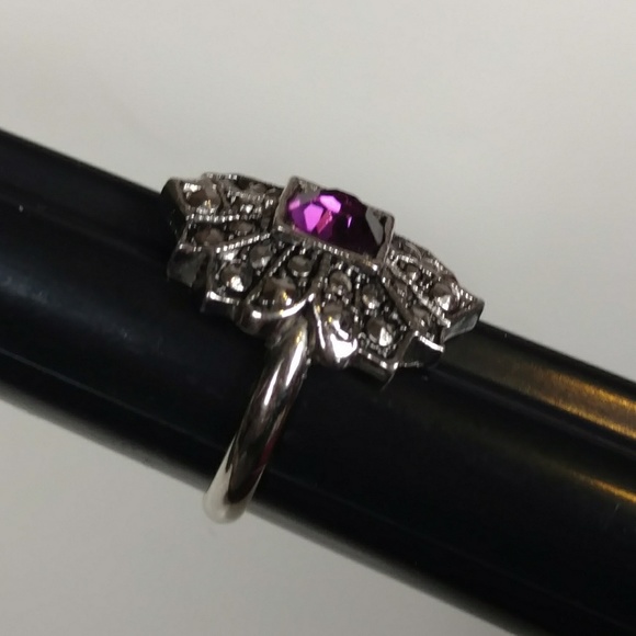 Vintage | Jewelry | Vintage Silver Tone And Purple Rhinestone Ring 7 ...